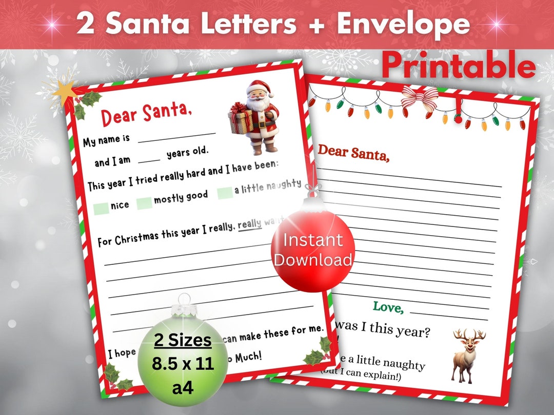 Letter to Santa Instant Download in US Letter & A4 Sizes | Santa ...
