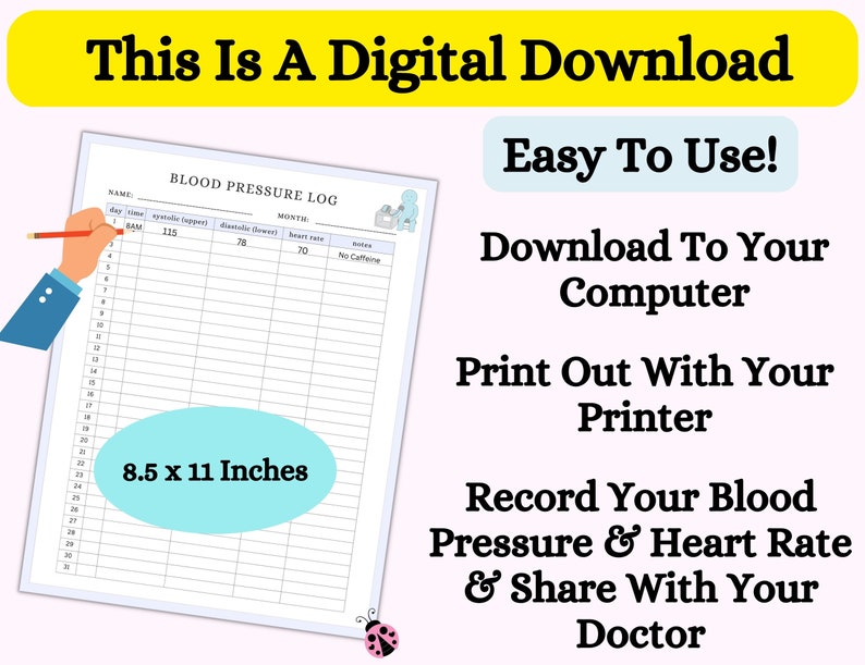 Blood Pressure Log Blood Pressure Chart Blood Pressure Tracker Blood ...
