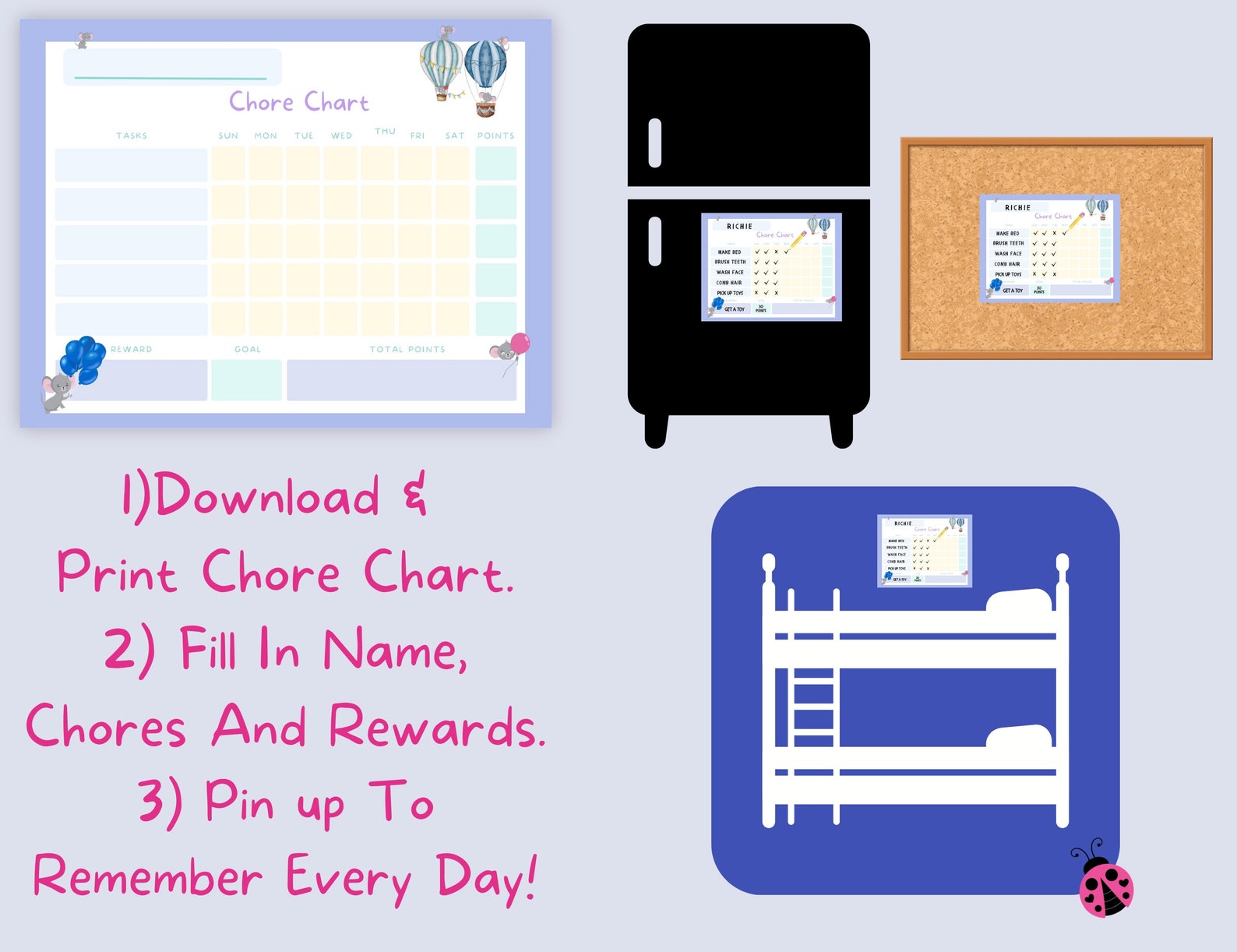 Chore Chart for Kids Kids Chore Chart Printable Chore Chart 8.5x11 Inch ...