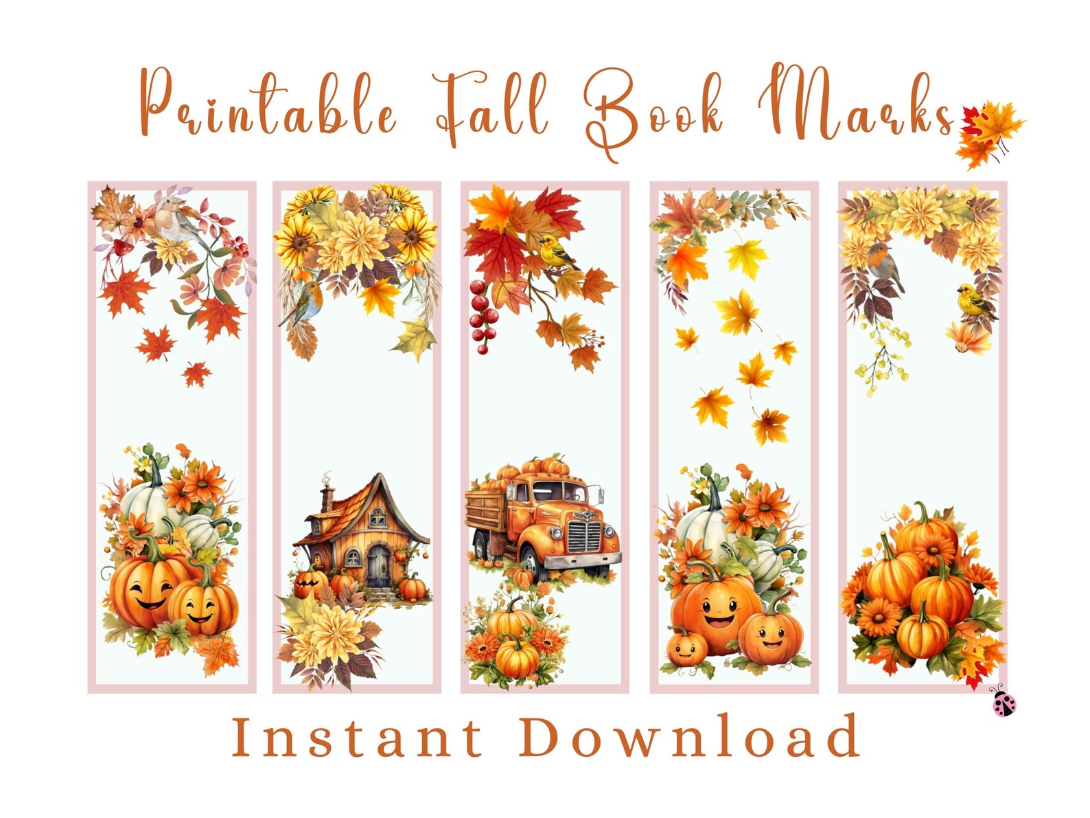 Beautiful Printable Fall Book Marks Bundle That Comes in A4 & US Letter ...