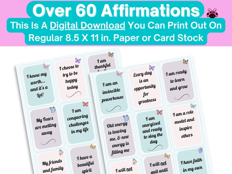 Printable Affirmation Cards for Women / Self Help Cards / 60+ Printable ...