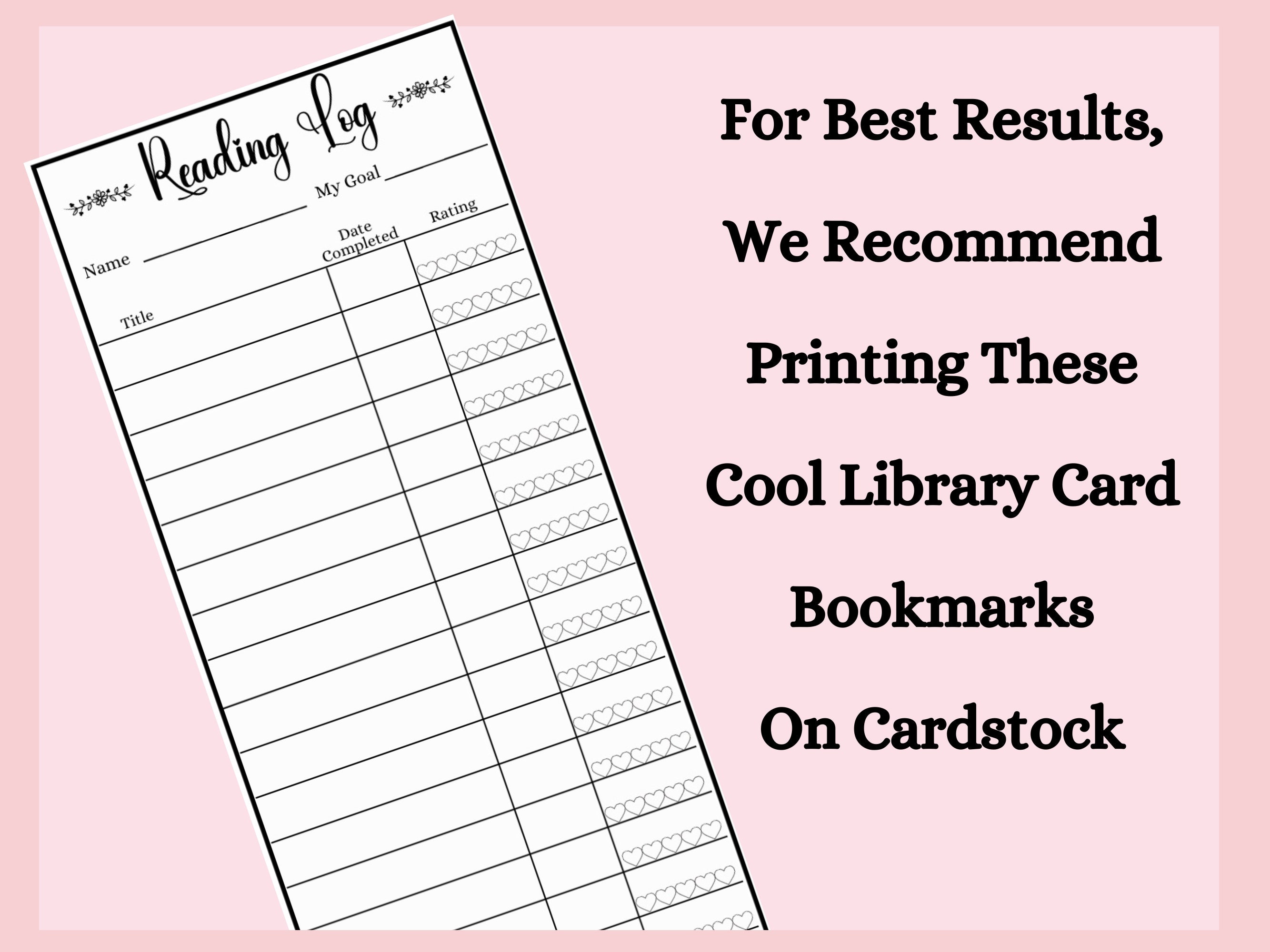 Pretty Library Card Bookmarks for Setting Reading Goals, Title of Books ...