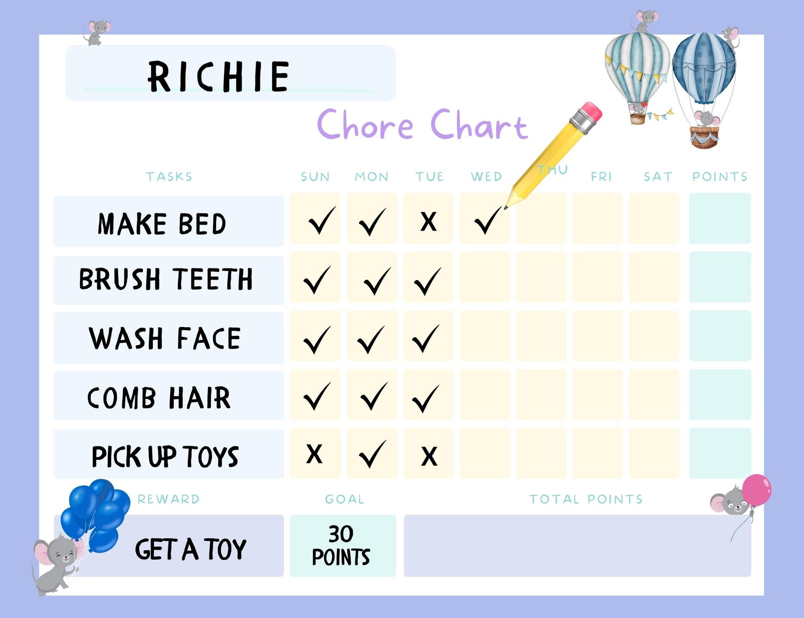 Chore Chart for Kids | Kids Chore Chart | Printable Chore Chart | 8 ...