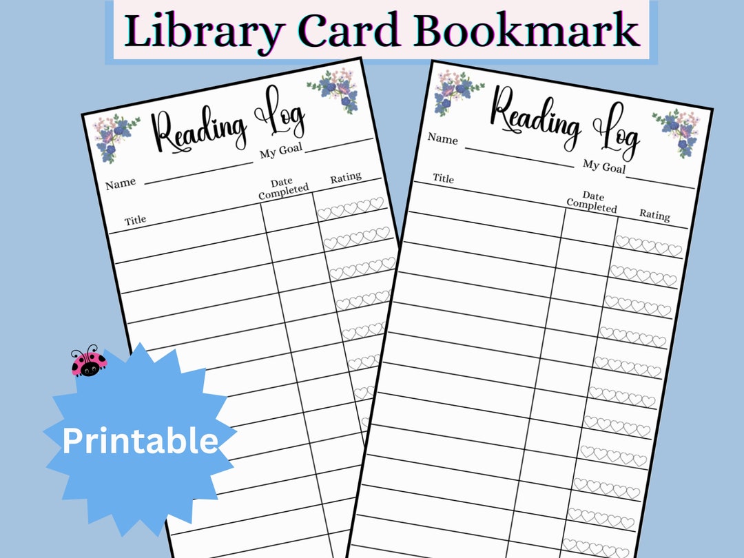 Library Card Book Mark to Keep Track of Books Read| Downloadable ...