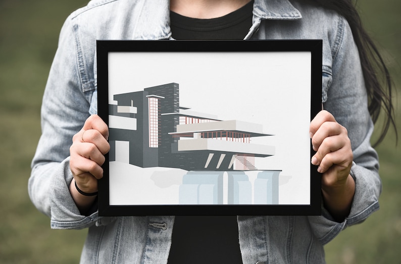 Fallingwater Frank Lloyd Wright Art - Minimalist Modern Architecture ...