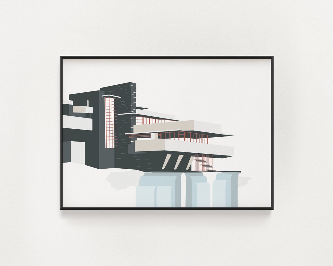 Fallingwater Frank Lloyd Wright Art - Minimalist Modern Architecture ...