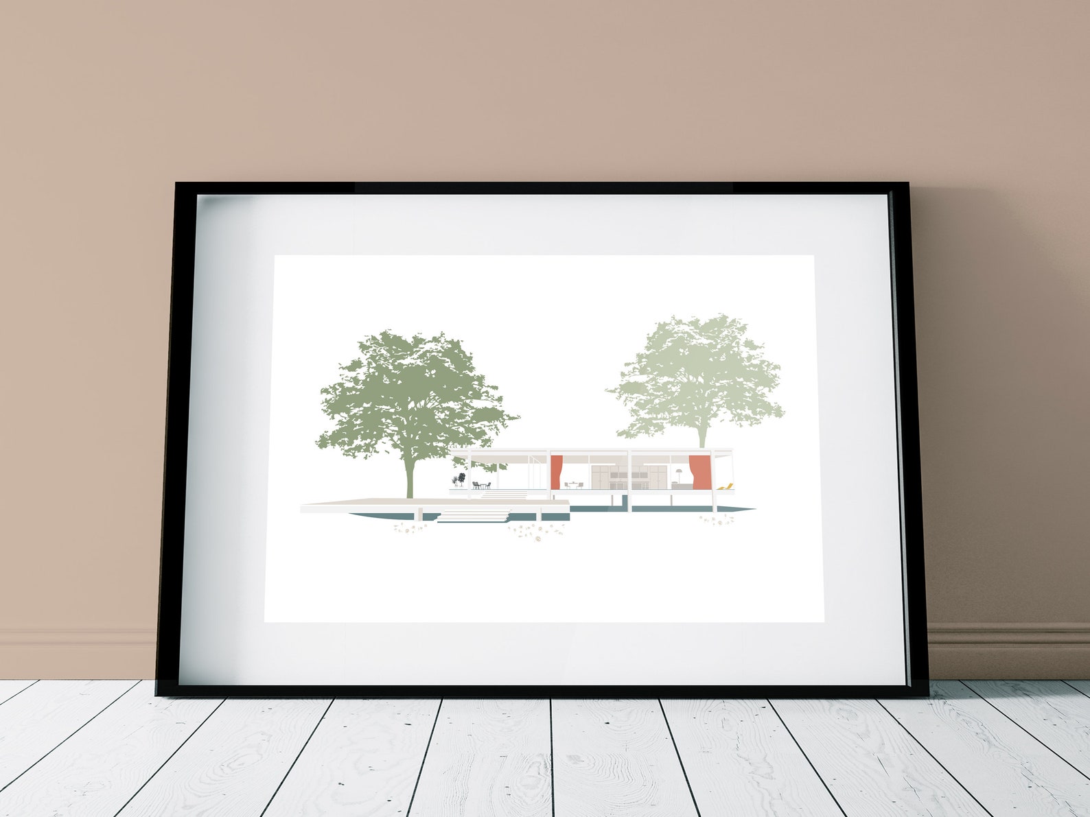 Farnsworth House Mid Century Modern Architecture Print Ludwig Mies Van ...