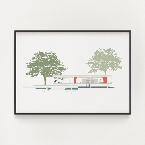 Stahl House Mid Century Modern Architecture Print Pierre - Etsy