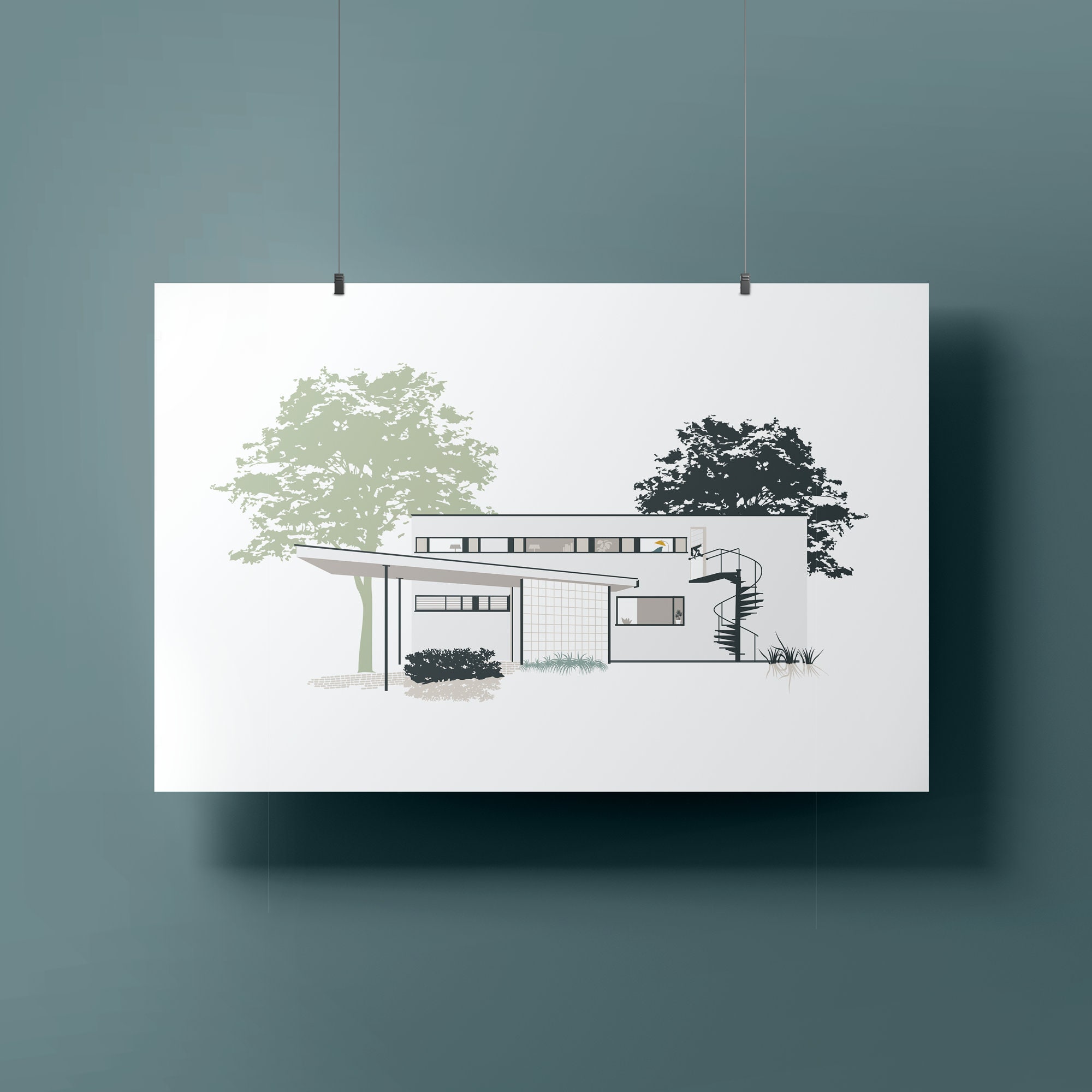 Gropius House Mid Century Modern Architecture Print - Bauhaus Wall Art ...