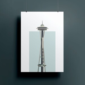 Space Needle Observation Tower - Illustrated Seattle Washington Poster ...