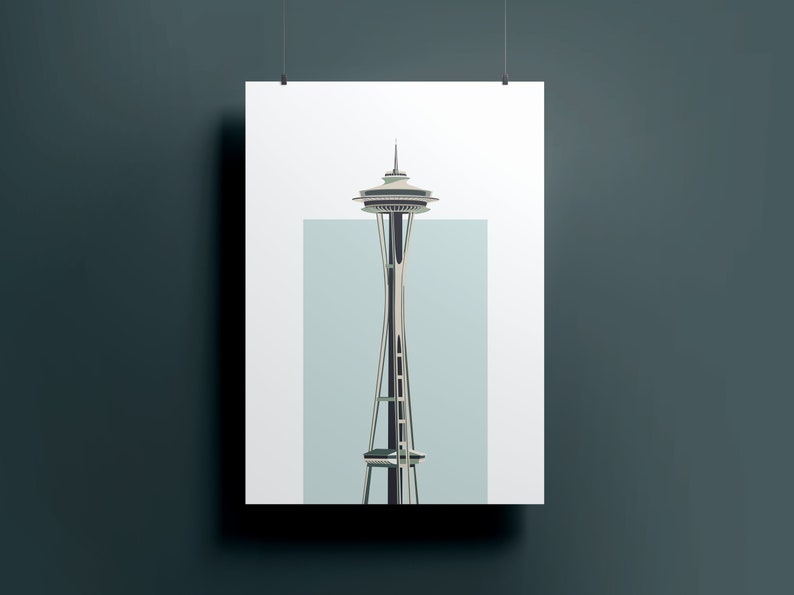 Space Needle Observation Tower Illustrated Seattle Washington Poster ...