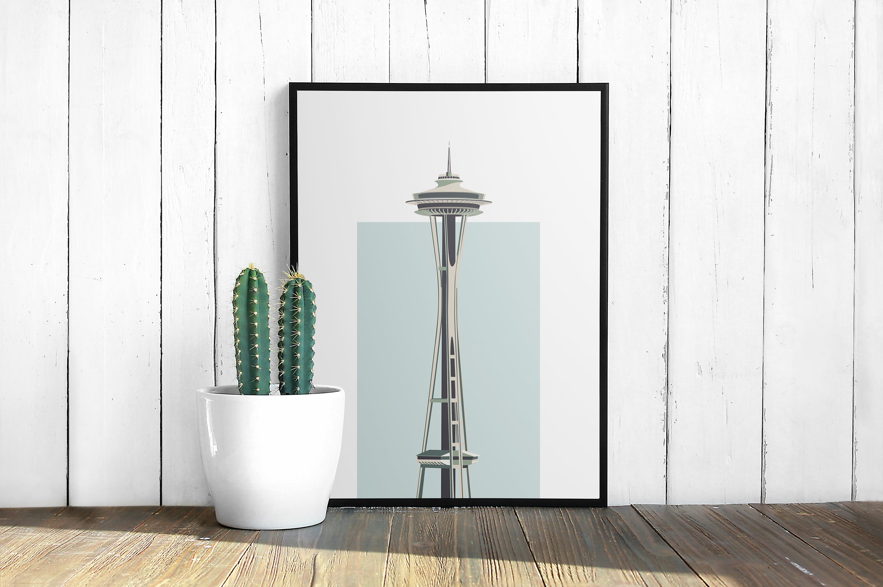 Space Needle Observation Tower Illustrated Seattle Washington Poster ...