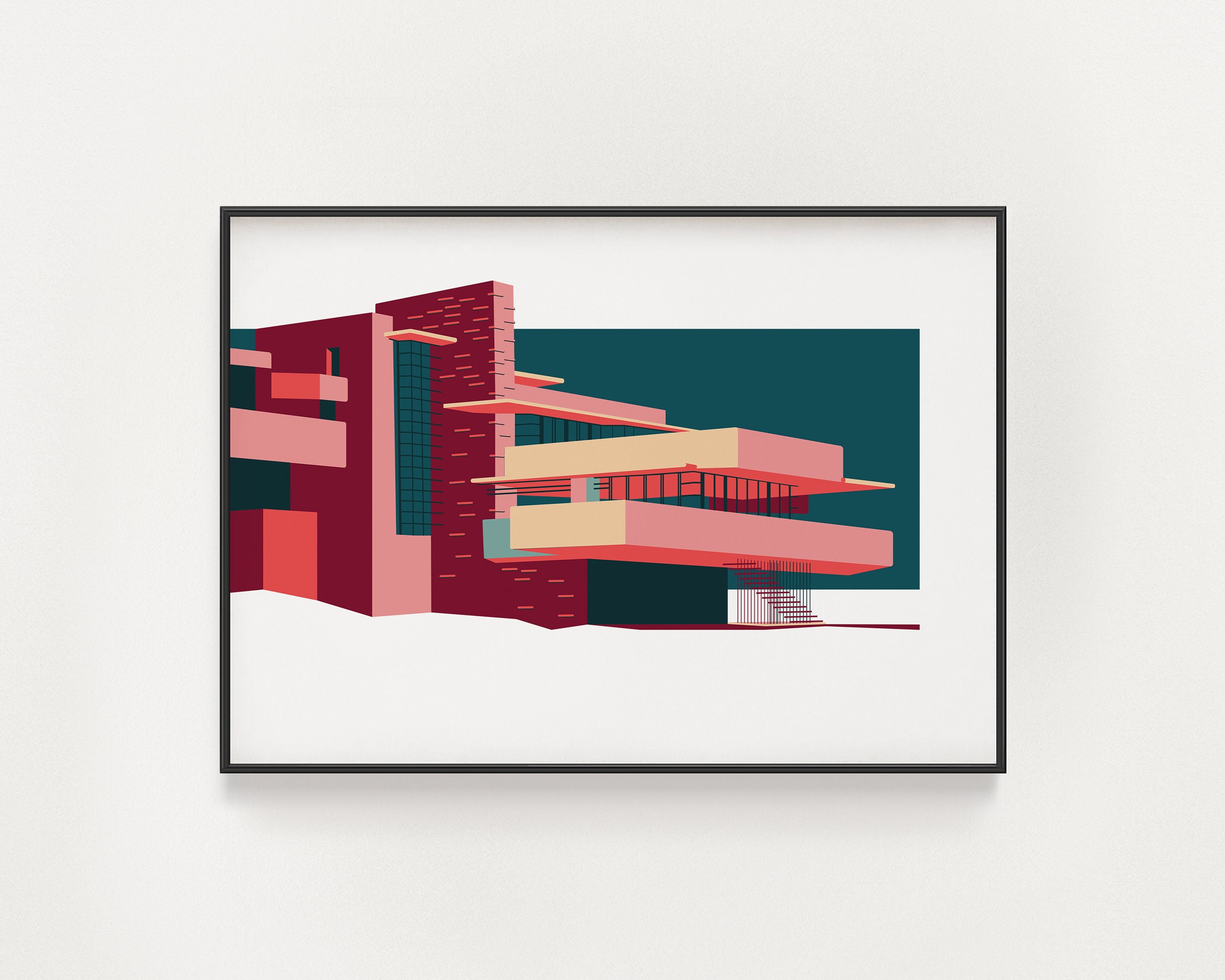 Frank Lloyd Wright Print - Falling Water Architecture Poster - Etsy