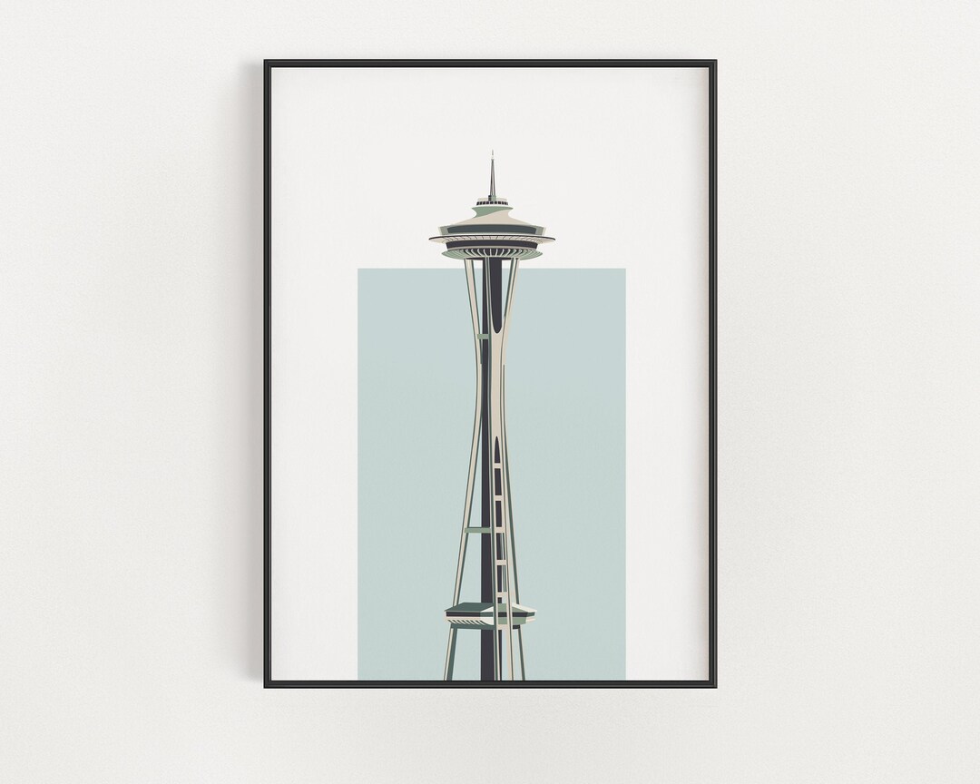 Space Needle Observation Tower - Illustrated Seattle Washington Poster ...