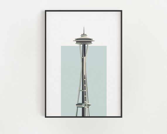 Space Needle Observation Tower Illustrated Seattle | Etsy