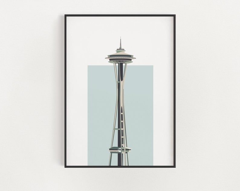 Space Needle Observation Tower Illustrated Seattle Washington Poster ...