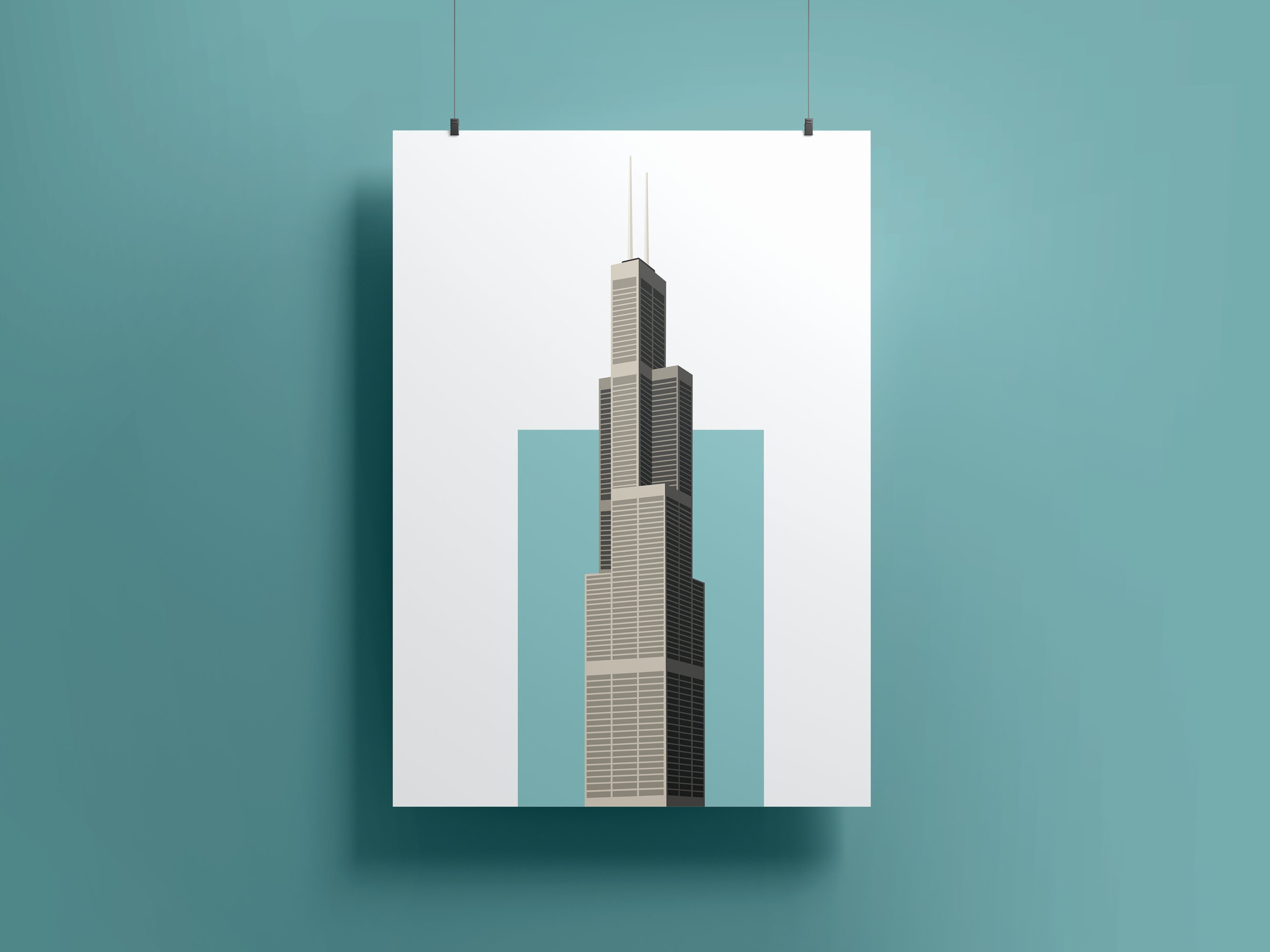 Chicago Skyscraper Print Architecture Poster Skyscraper Wall Art Blue ...