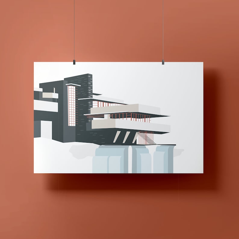 Fallingwater Frank Lloyd Wright Art - Minimalist Modern Architecture ...