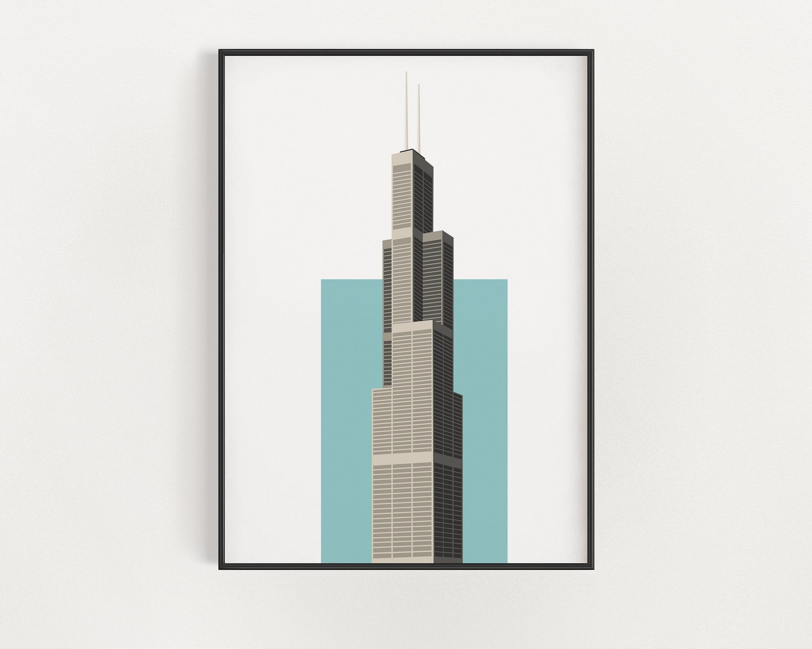 Chicago Skyscraper Print Architecture Poster Skyscraper Wall Art Blue ...