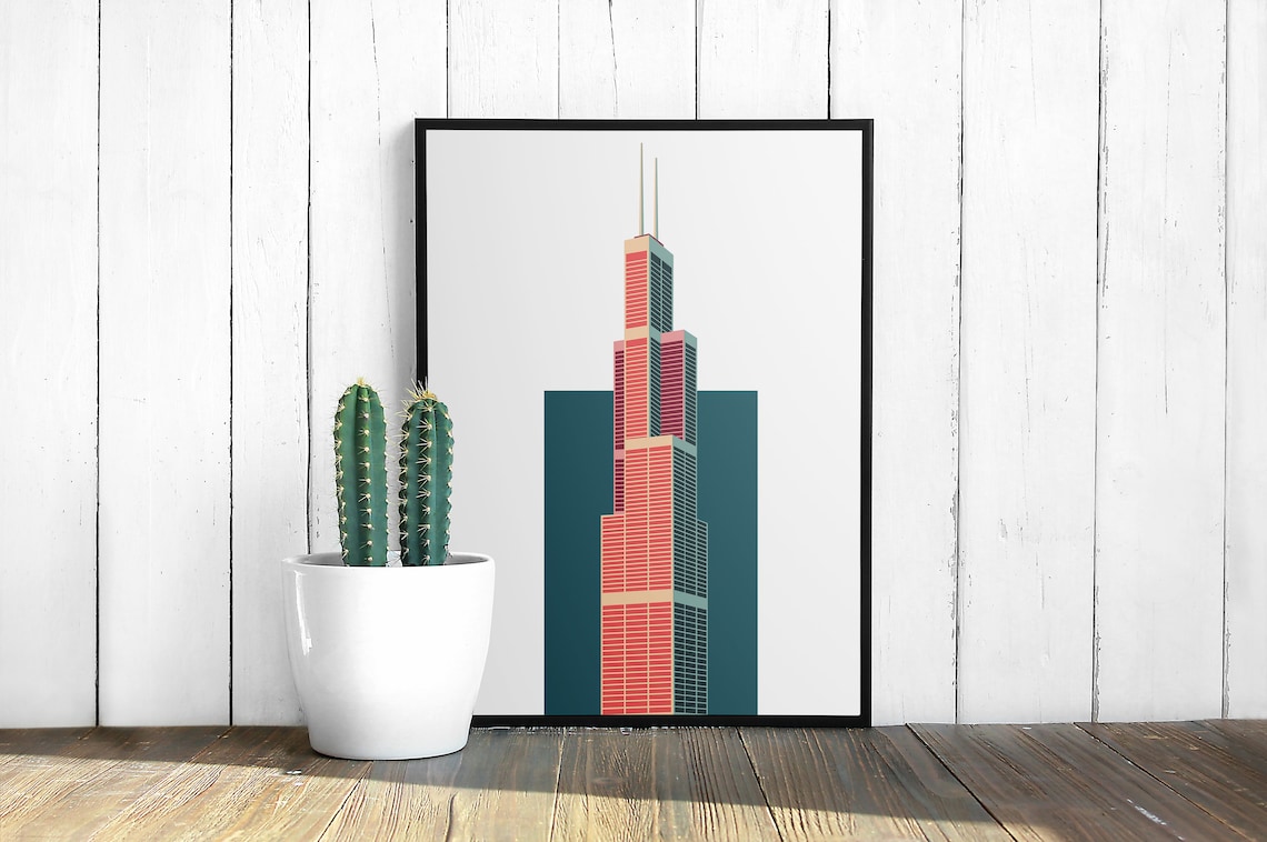 Chicago Skyscraper Willis Tower Print Architecture Poster - Etsy