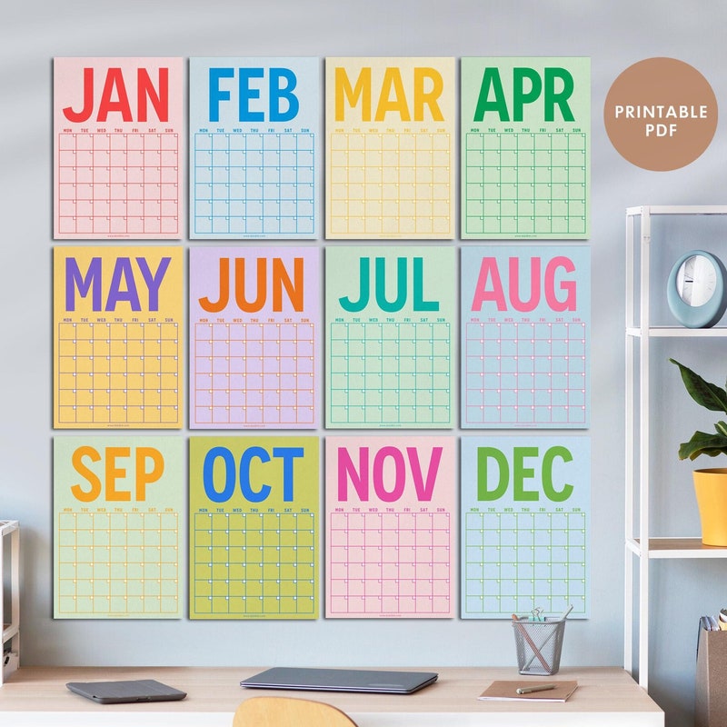 Colorful Month Wall Calendar Undated - Etsy