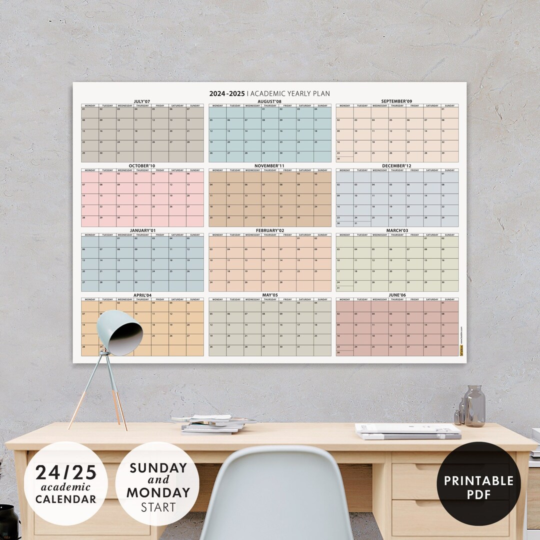 PRINTABLE 2024 - 2025 JULY Start Academic Wall Calendar, Mid-year ...