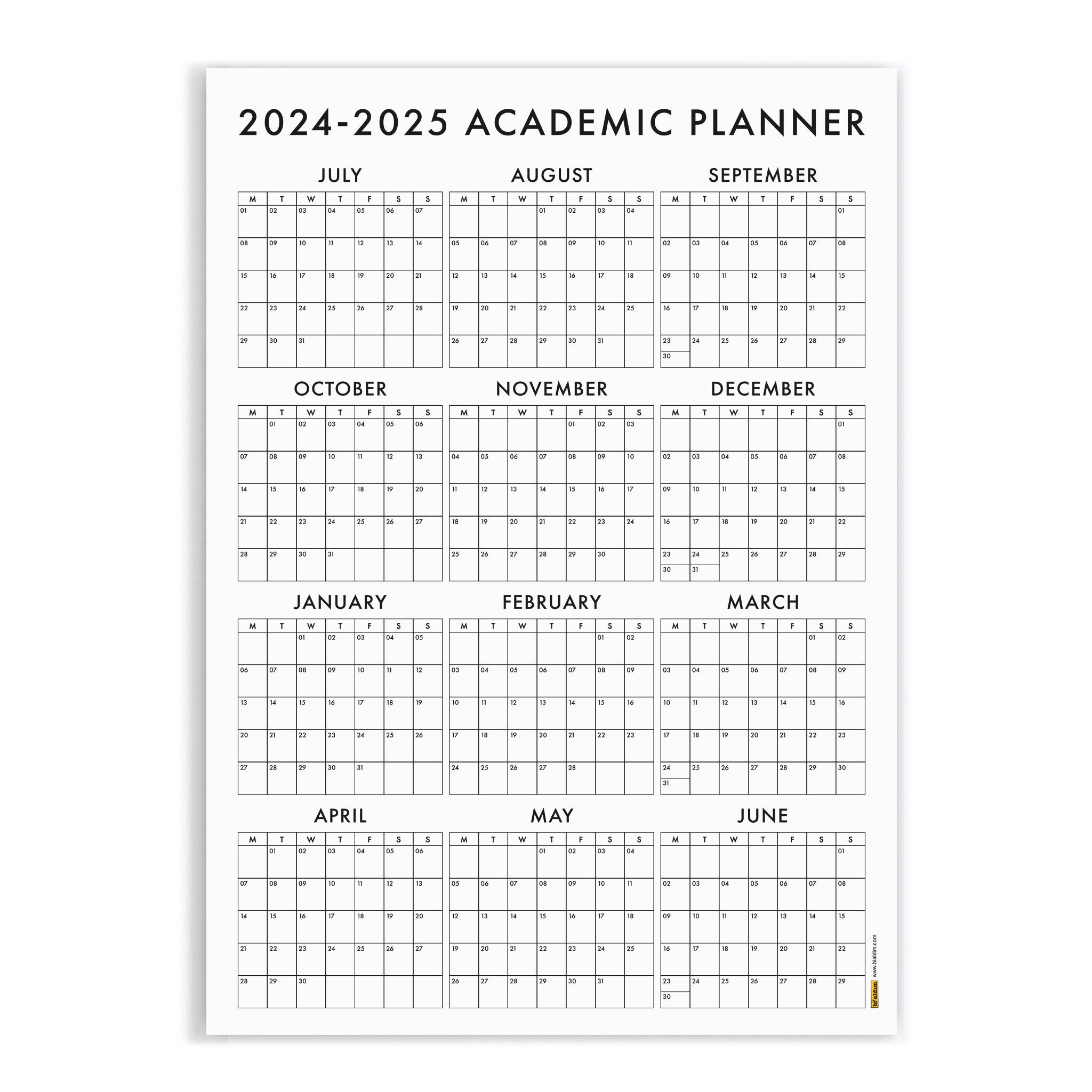 PRINTABLE 2024 2025 JULY Start Academic Wall Calendar Mid-year Calendar ...