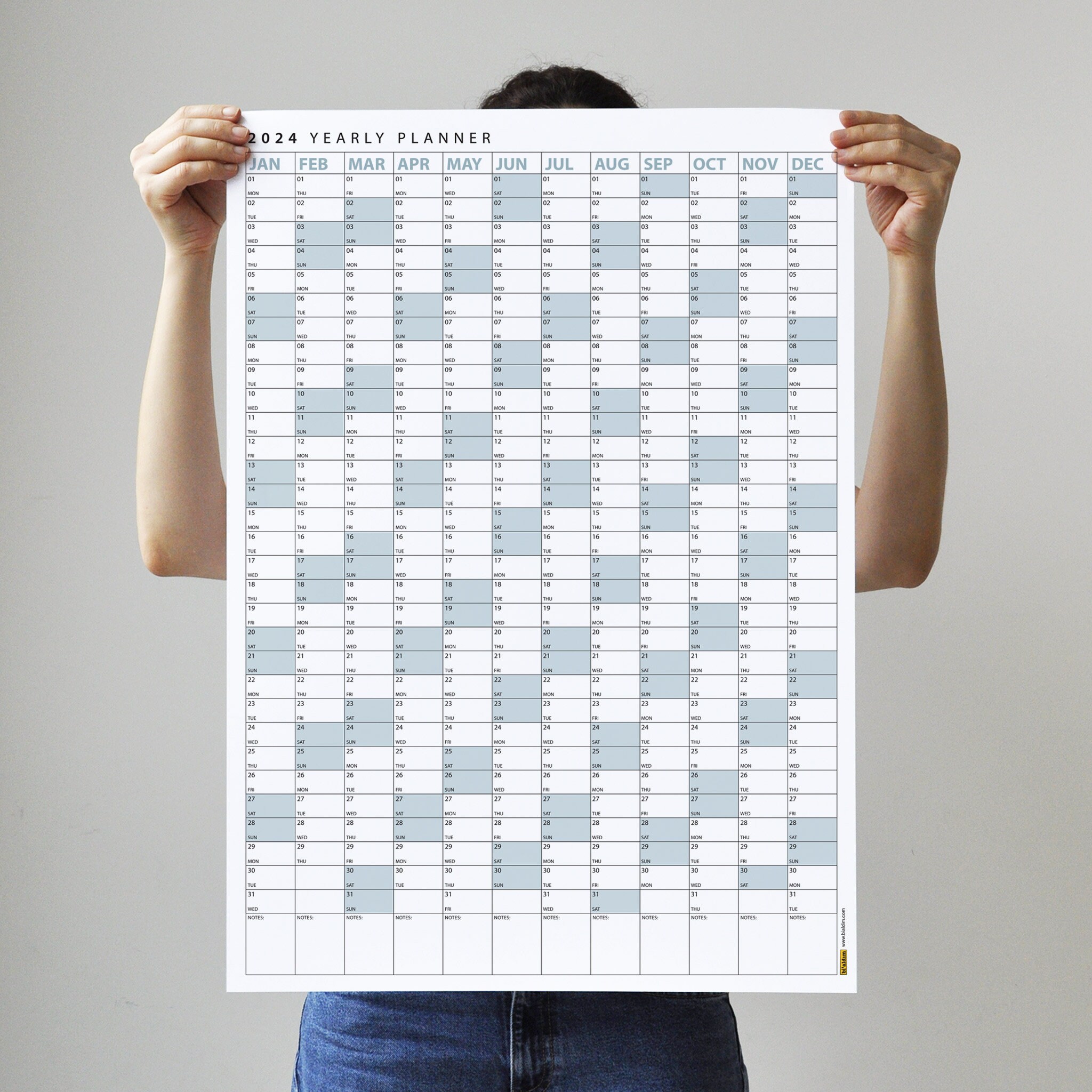 Printable Blue 2024 Wall Calendar, 2024 Wall Planner, 2024 Year Planner ...