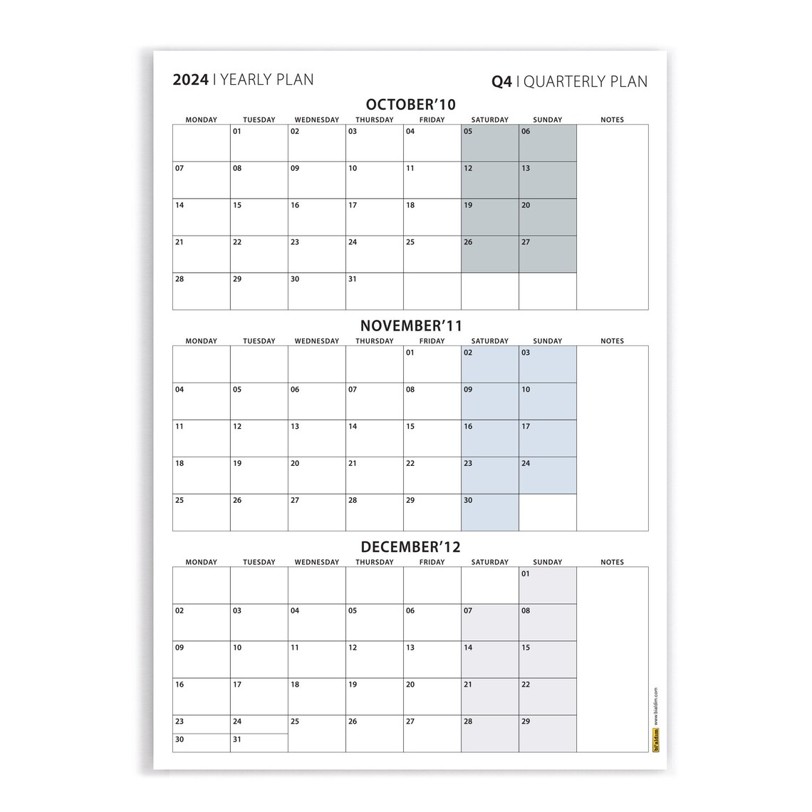 PRINTABLE 2024 Quarterly Wall Calendar Set, 90 Day Planning, Quarterly ...