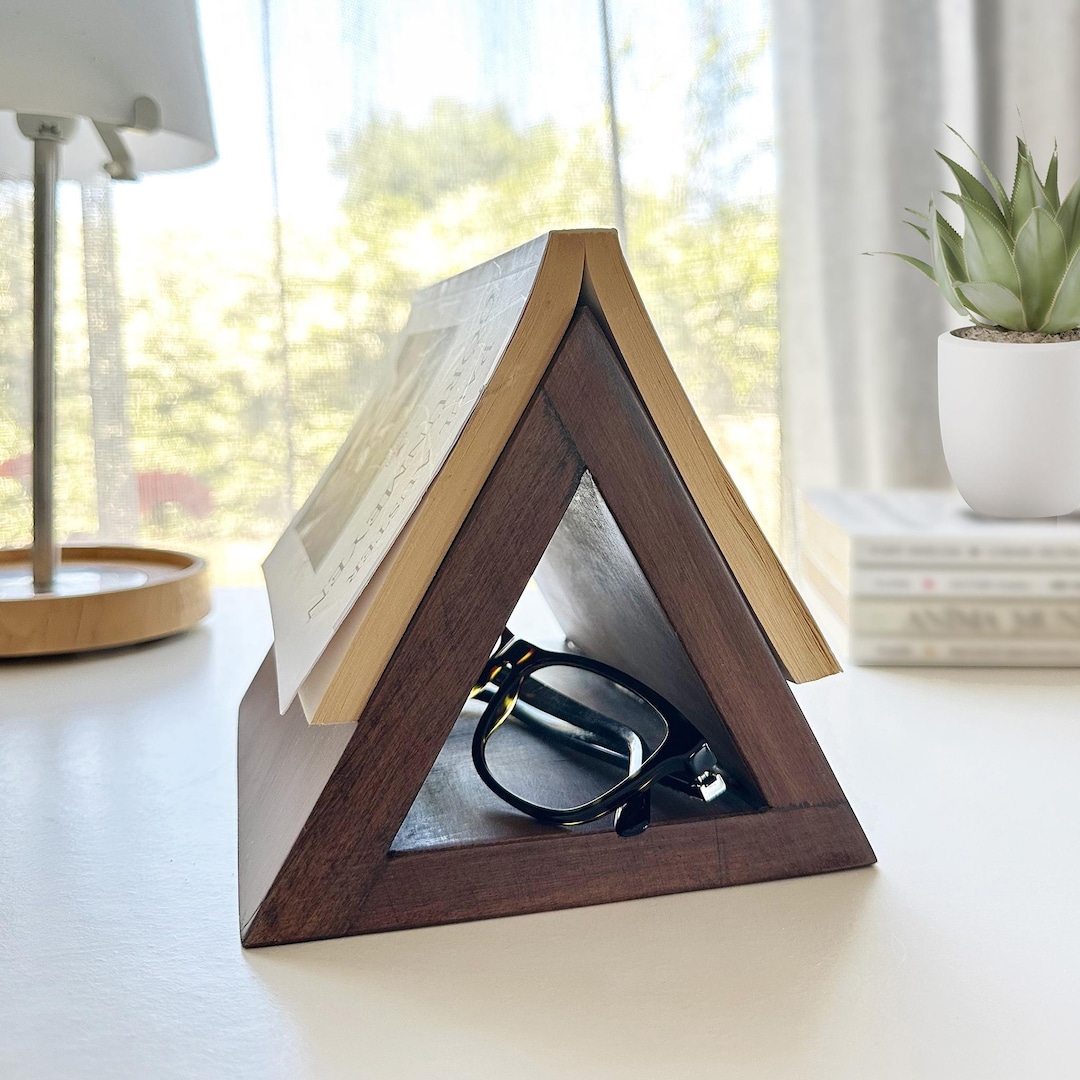 Personalized Wooden Book Holder: Handmade Bedside Triangle Stand - Etsy