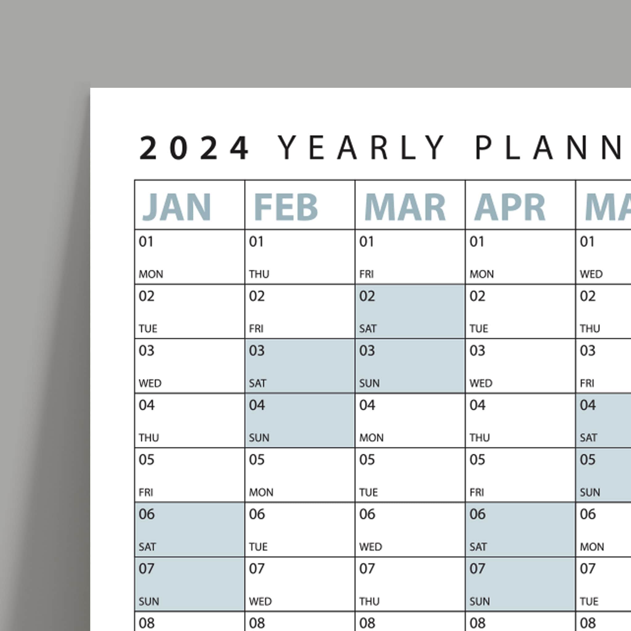 Printable Blue 2024 Wall Calendar, 2024 Wall Planner, 2024 Year Planner ...