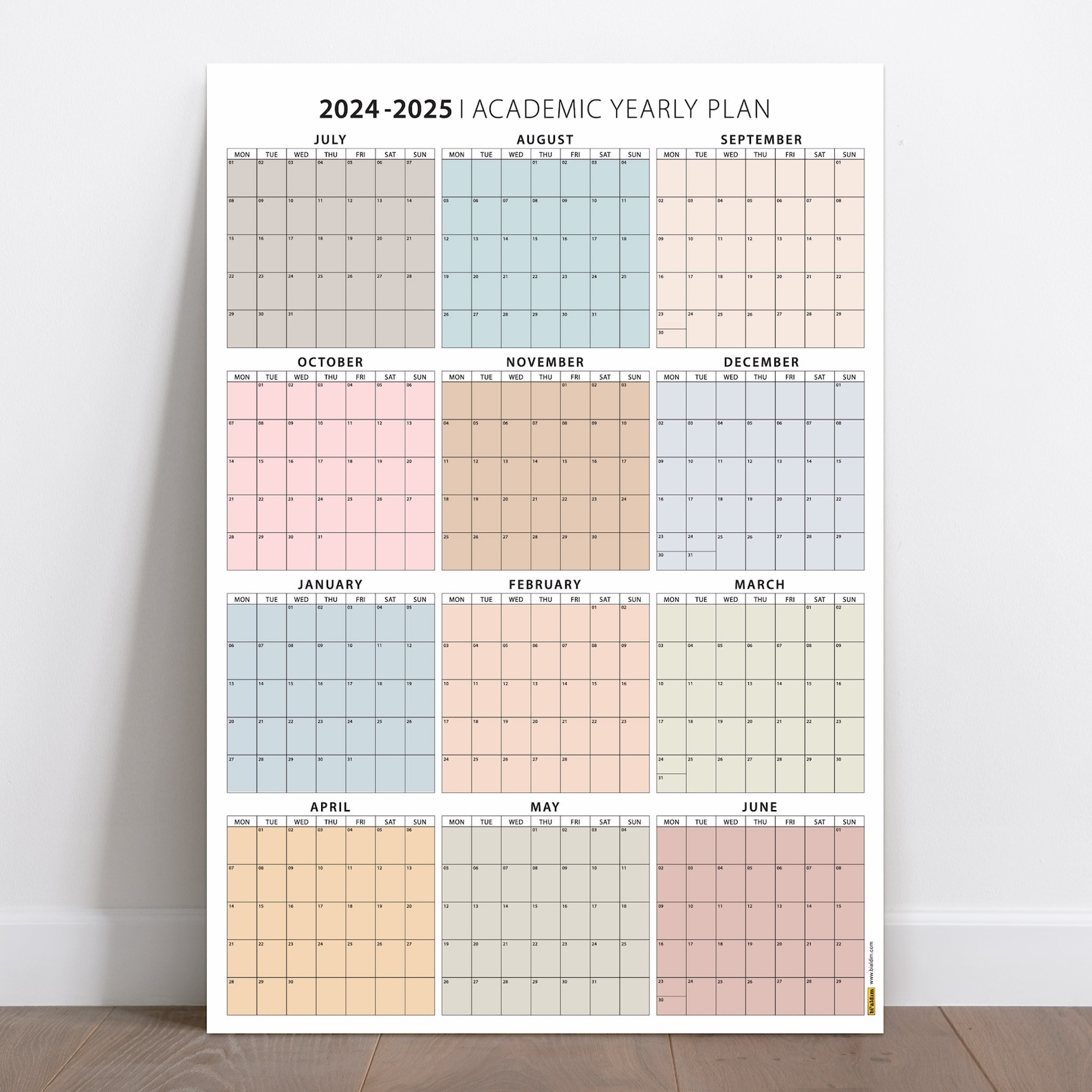 PRINTABLE 2024 2025 JULY Start Academic Wall Calendar, Mid-year ...