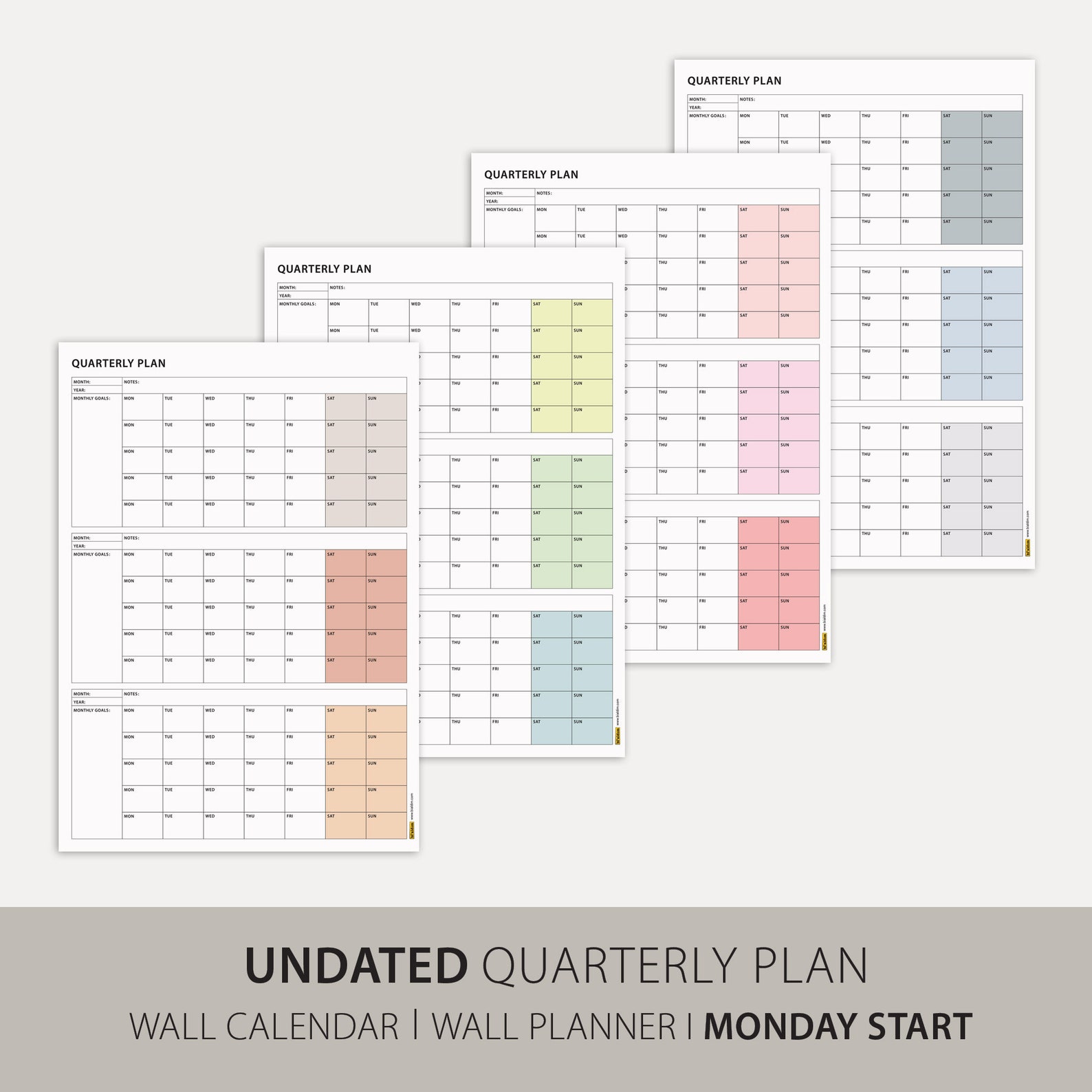 Boho Undated Quarterly Wall Calendar, Printable 90-day Planner (digital ...