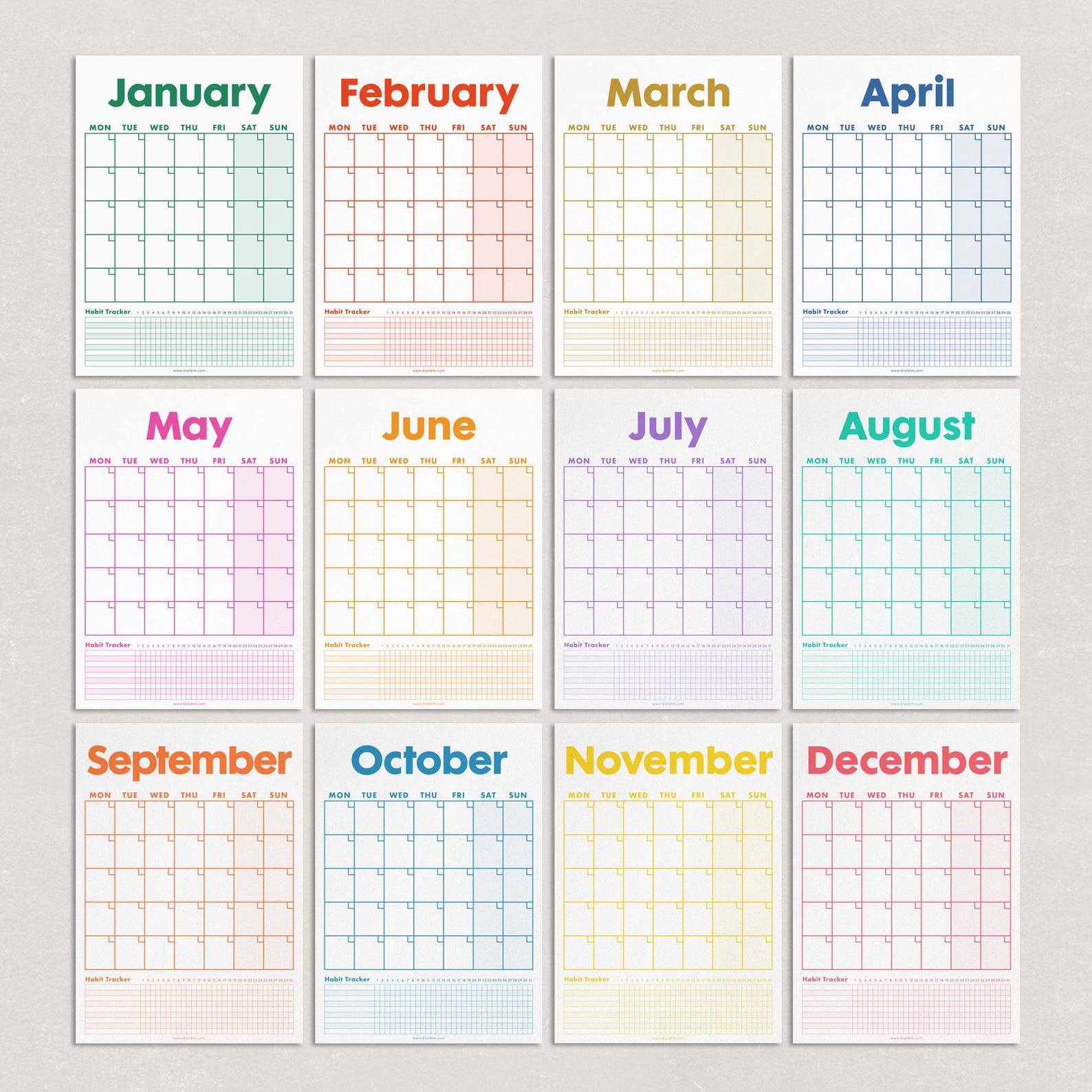 Undated Monthly Wall Planner Colourful, Habit Tracker Planner, Large ...
