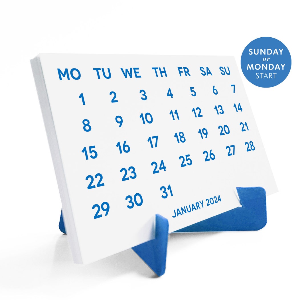 2025 Calendar - 2025 Desk Calendar Blue Color, MONDAY or SUNDAY Start ...