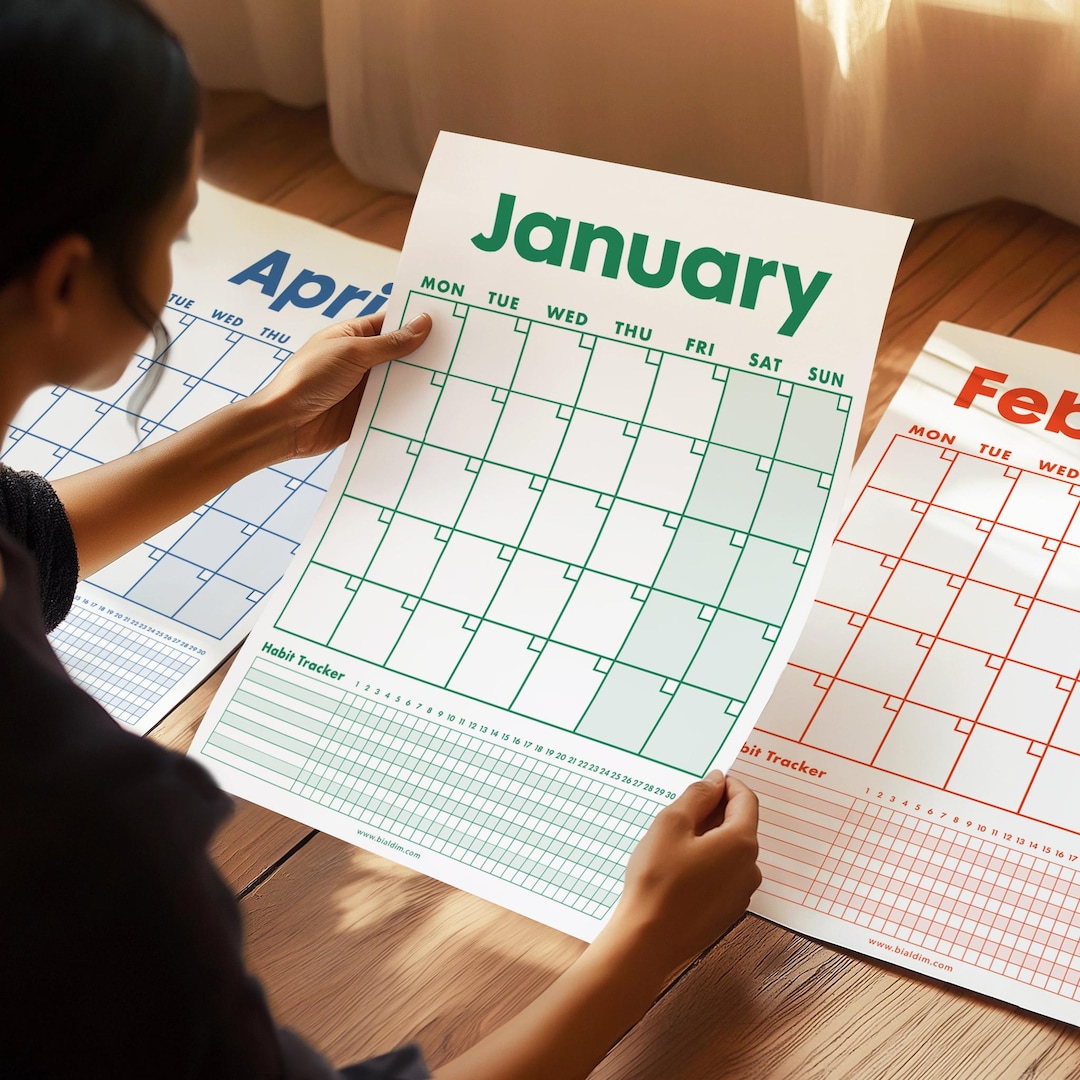 Undated Monthly Wall Planner Colourful, Habit Tracker Planner, Large ...