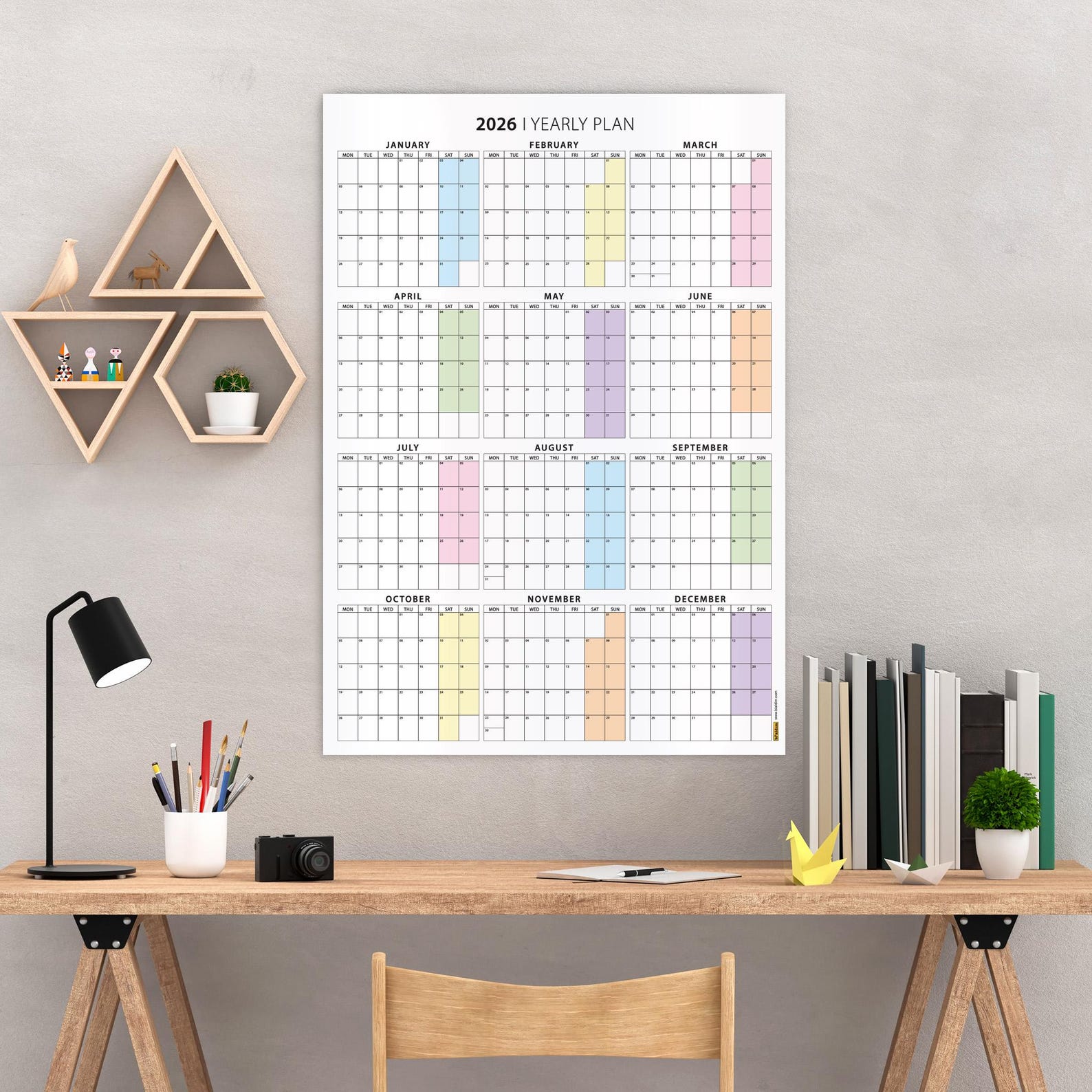 2026 Yearly Wall Calendar | Pastel Rainbow Planner, Minimalist Design ...