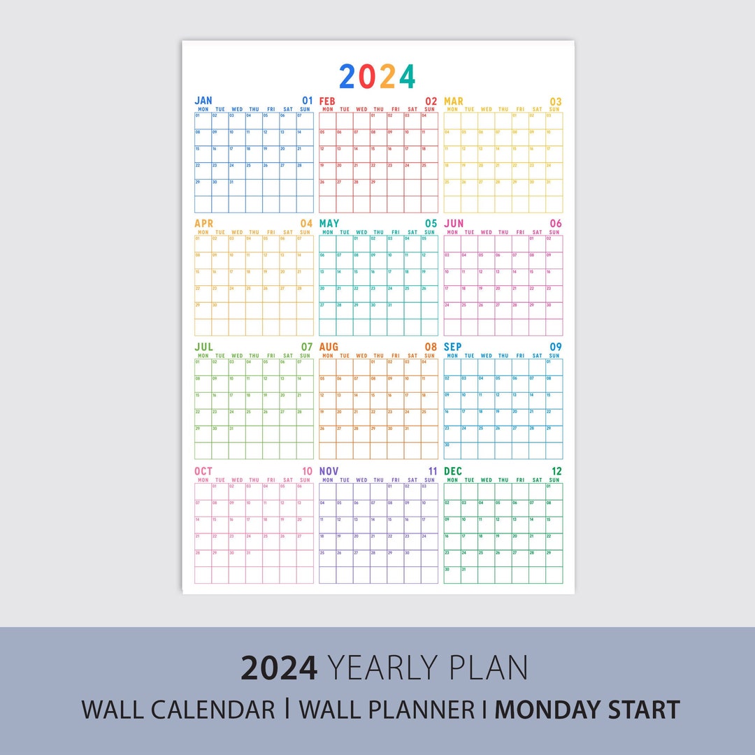Colorful 2024 Wall Calendar, 2024 Wall Planner, Family Calendar, Yearly ...