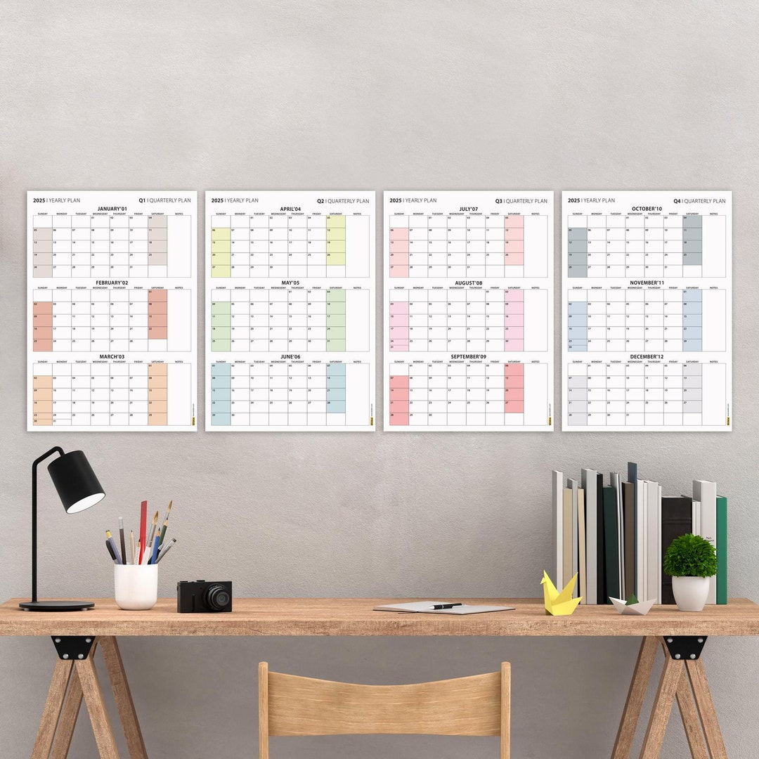 2026 Quarterly Wall Calendar Set: Boho Minimalist Planner, Sunday Start ...