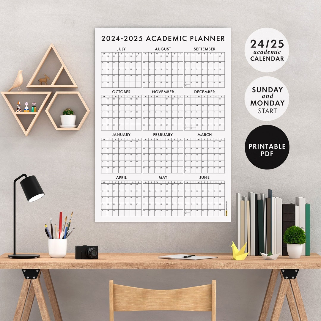 PRINTABLE 2024 - 2025 JULY Start Academic Wall Calendar | Mid-year ...