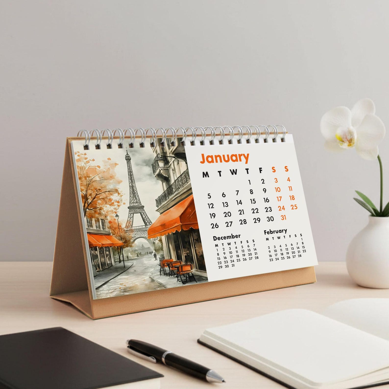 2026 Paris Desk Calendar | Previous & Next Month | Travel Art Gift ...