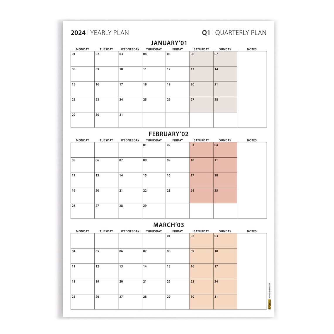 PRINTABLE 2024 Quarterly Wall Calendar Set, 90 Day Planning, Quarterly ...