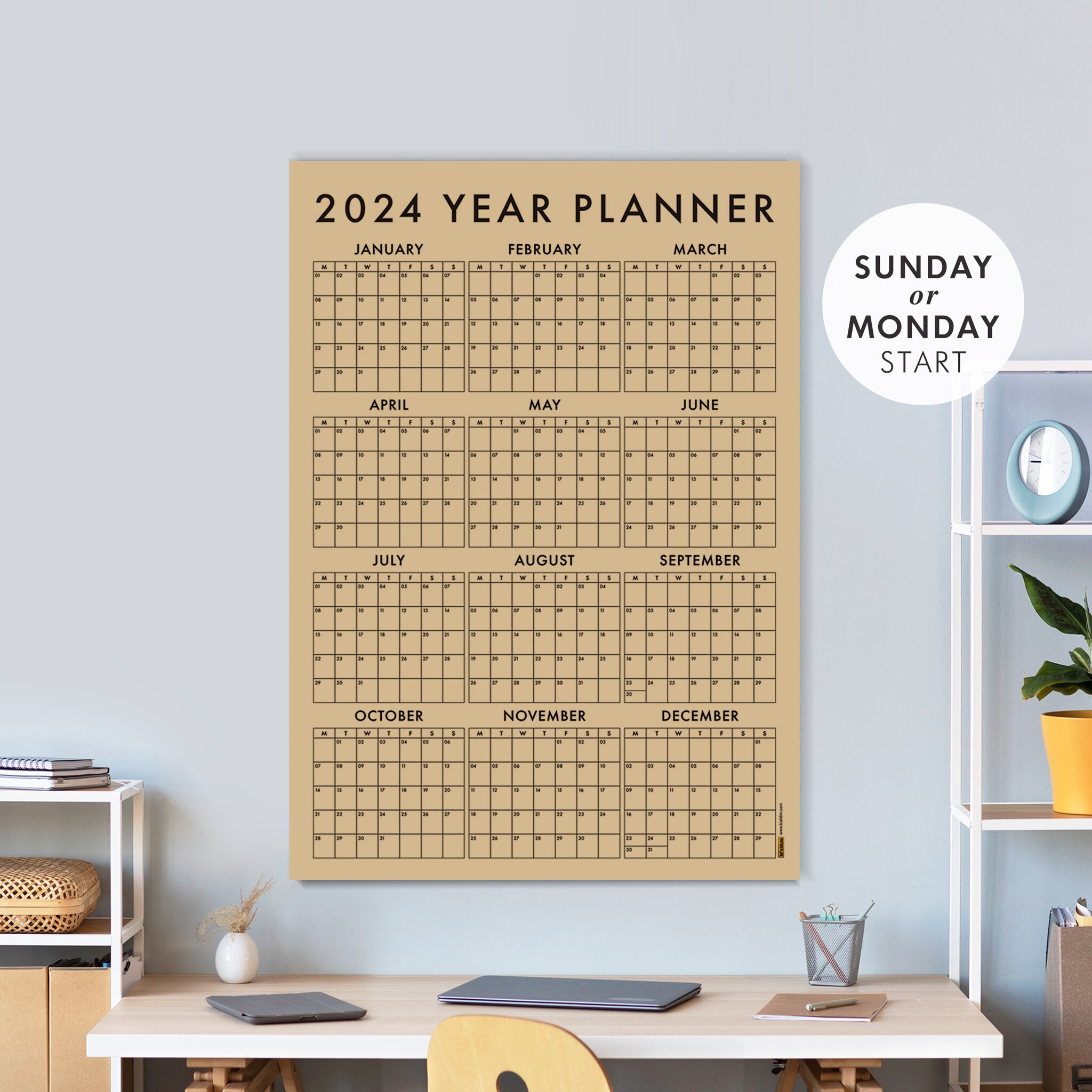 KRAFT Brown Special Paper, 2024 Wall Calendar, Year Wall Planner ...