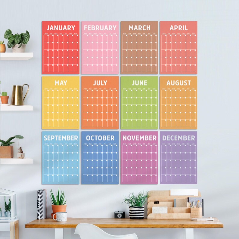 Undated Monthly Wall Planner, Perpetual Calendar, Monthly Wall Calendar ...