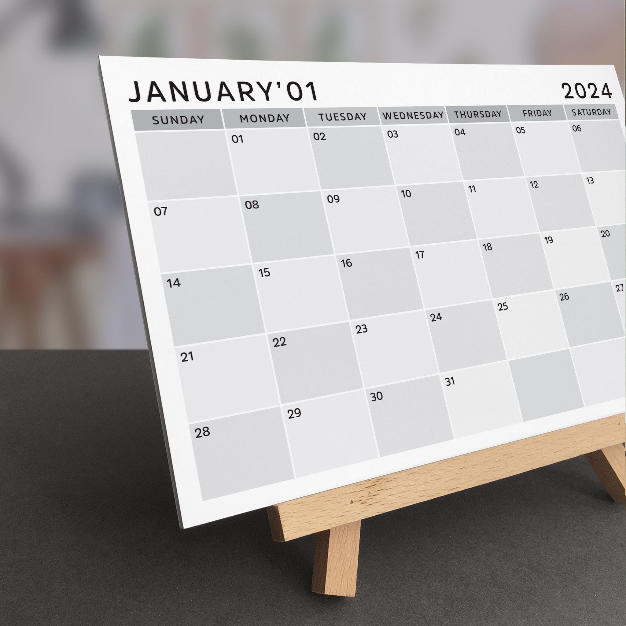 Shades of Gray Calendar 2024 Desk Calendar Wooden Easel - Etsy