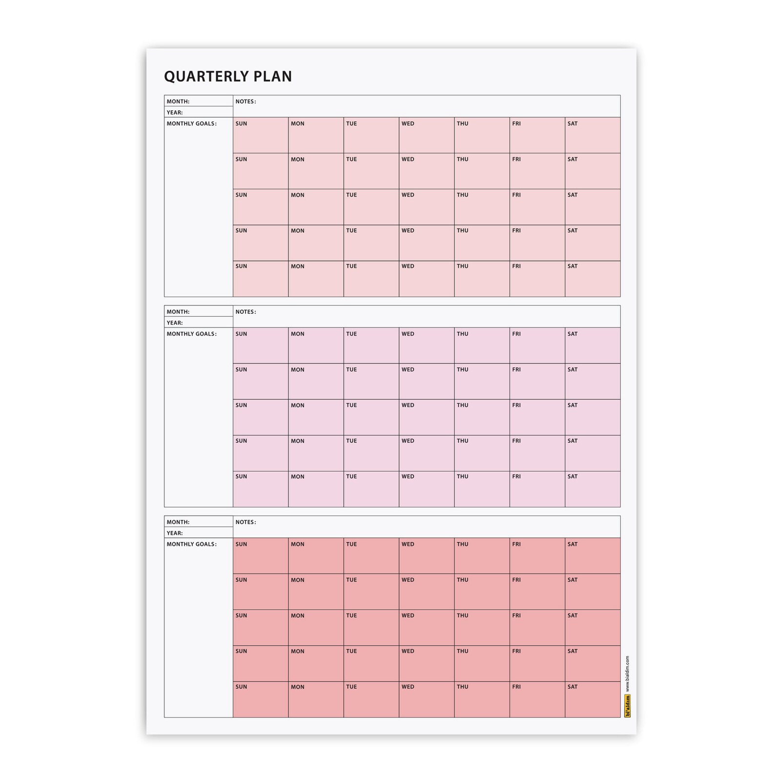 Boho Pink Tone Quarterly Wall Calendar, Undated Planner (digital PDF ...