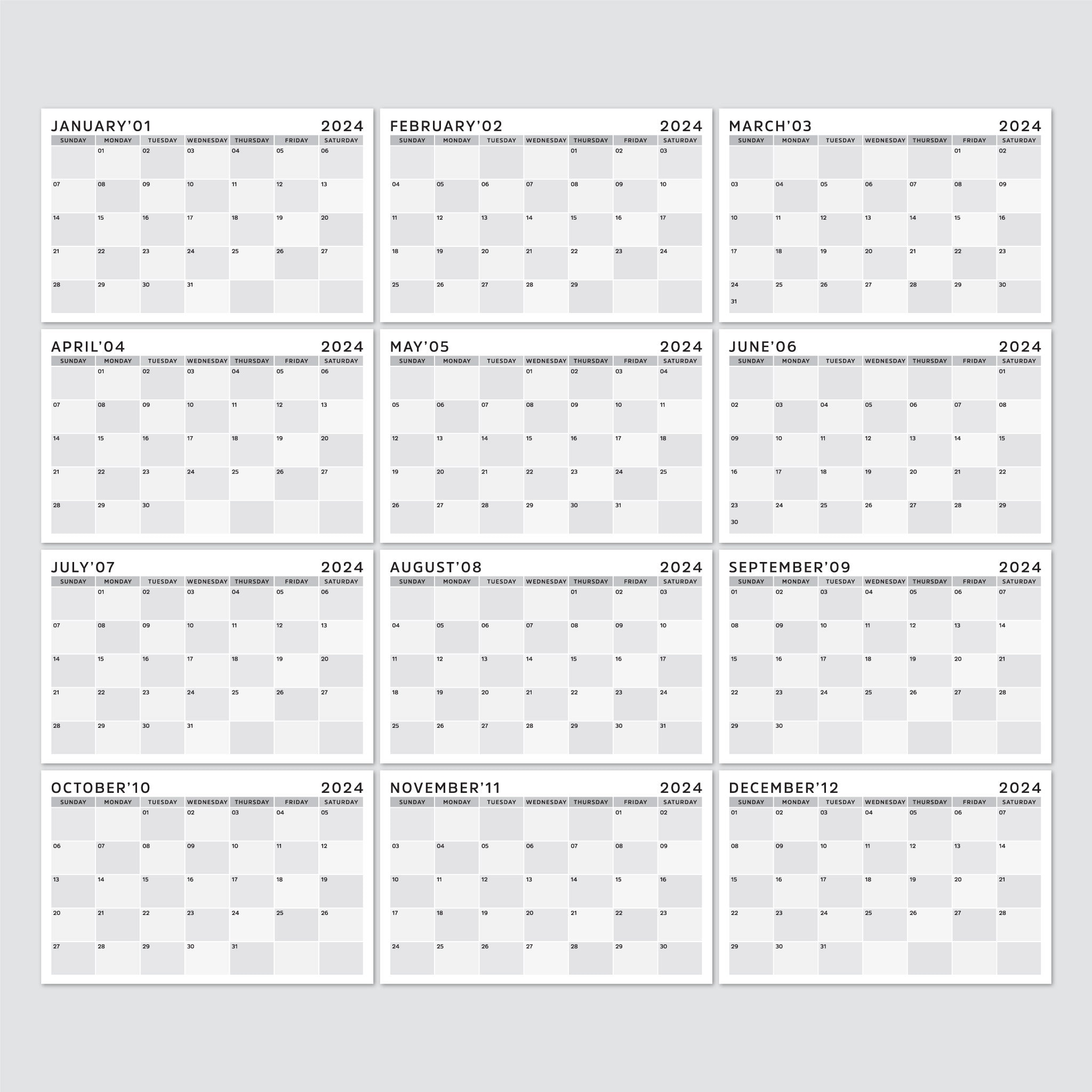 Shades of Gray Calendar 2024 Desk Calendar Wooden Easel - Etsy