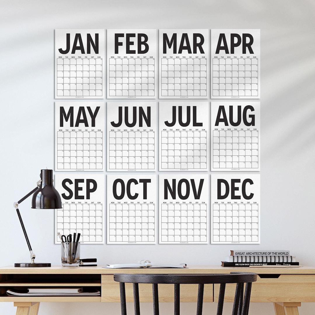 Undated Monthly Wall Planner, Perpetual Calendar, Monthly Wall Calendar ...