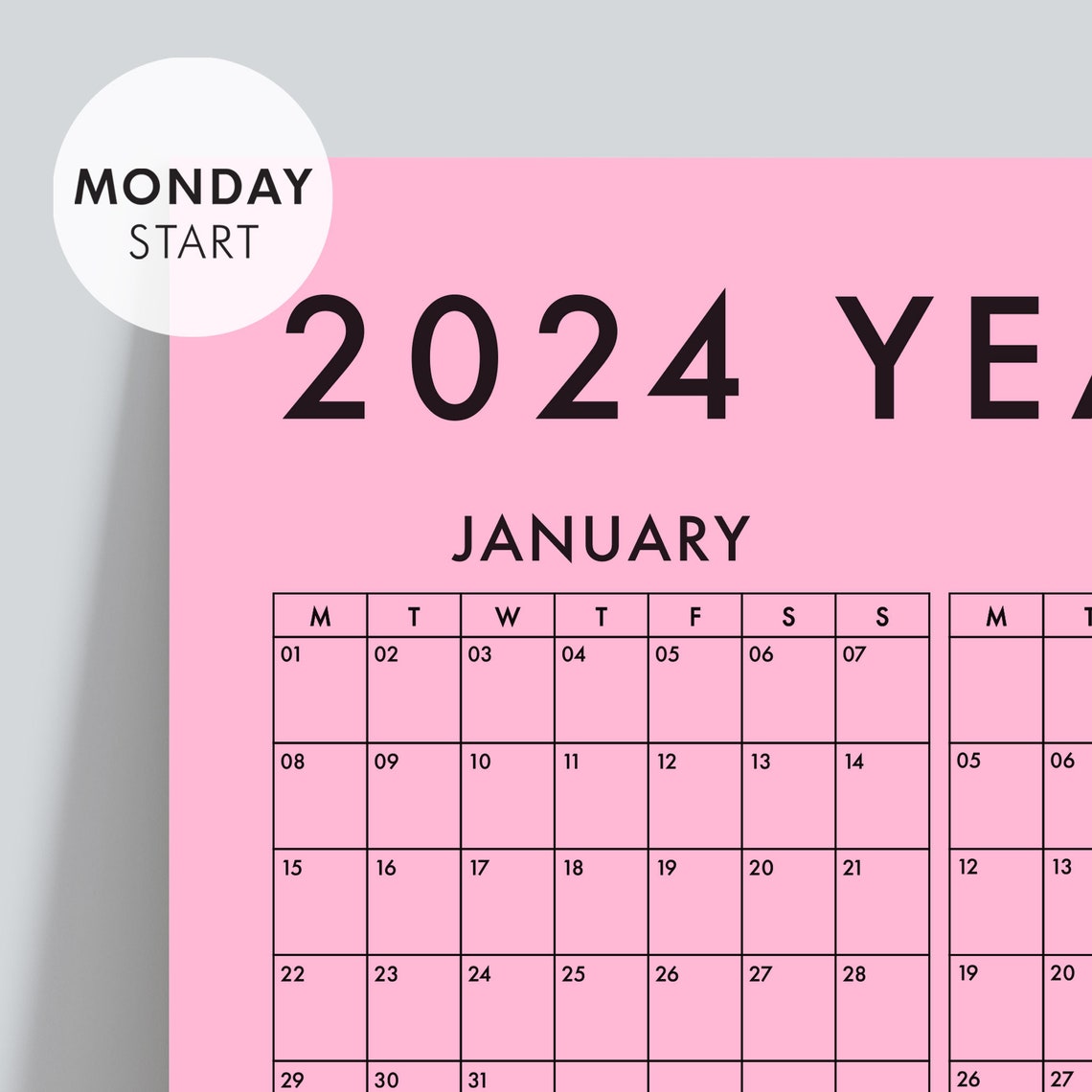 PINK Special Paper 2024 Wall Calendar Year Wall Planner - Etsy