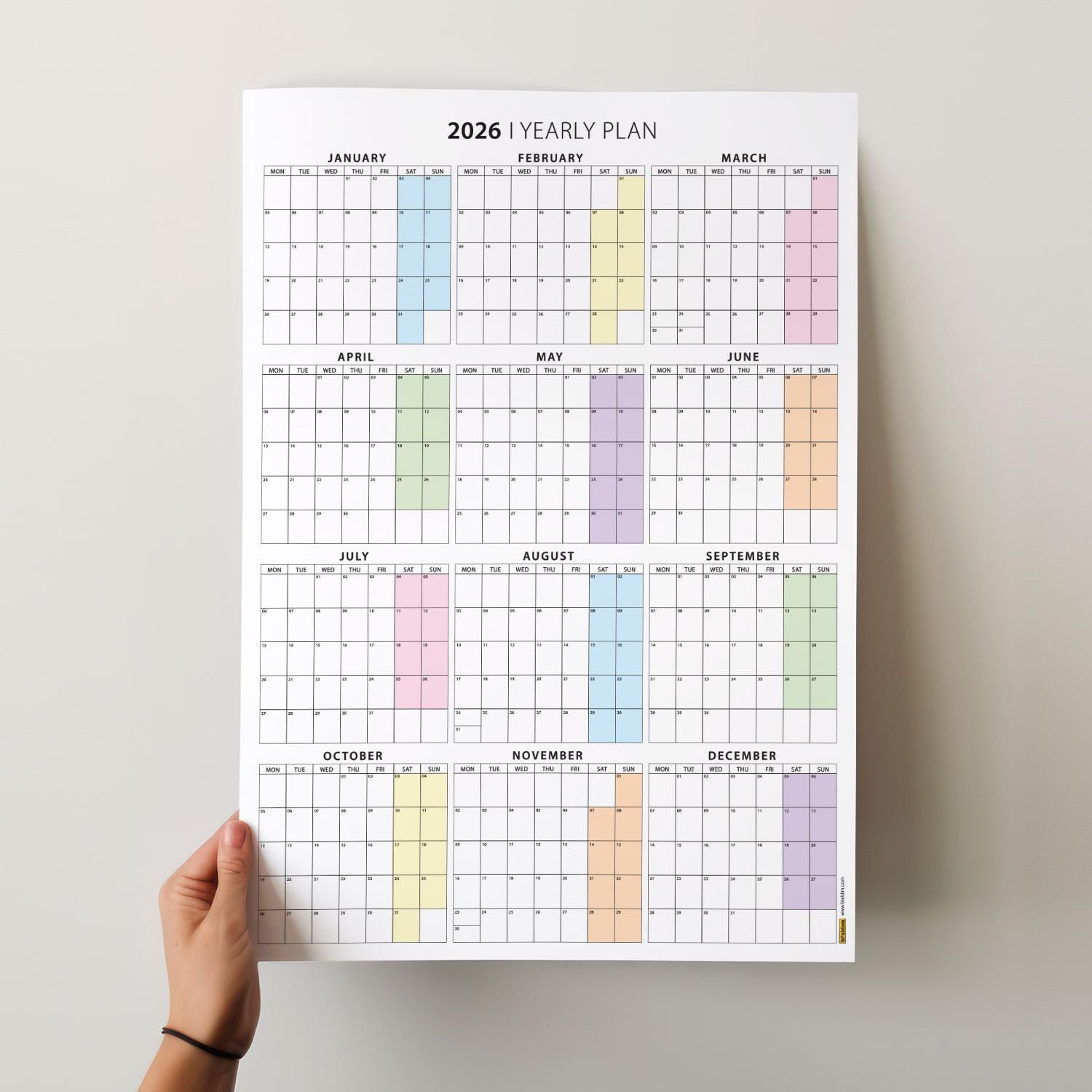 2026 Yearly Wall Calendar | Pastel Rainbow Planner, Minimalist Design ...